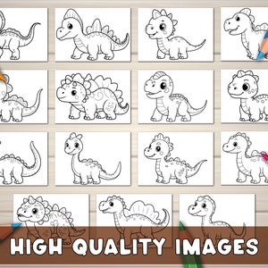 Coloring Pages for Kids, 15 Pages Cute Dinosaurs Digital Coloring Book ...