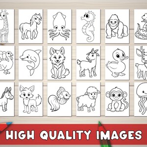 Coloring Pages for Kids, 50 Pages Animals Digital Coloring Book Pack ...