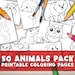 Coloring Pages for Kids, 50 Pages Animals Digital Coloring Book Pack ...