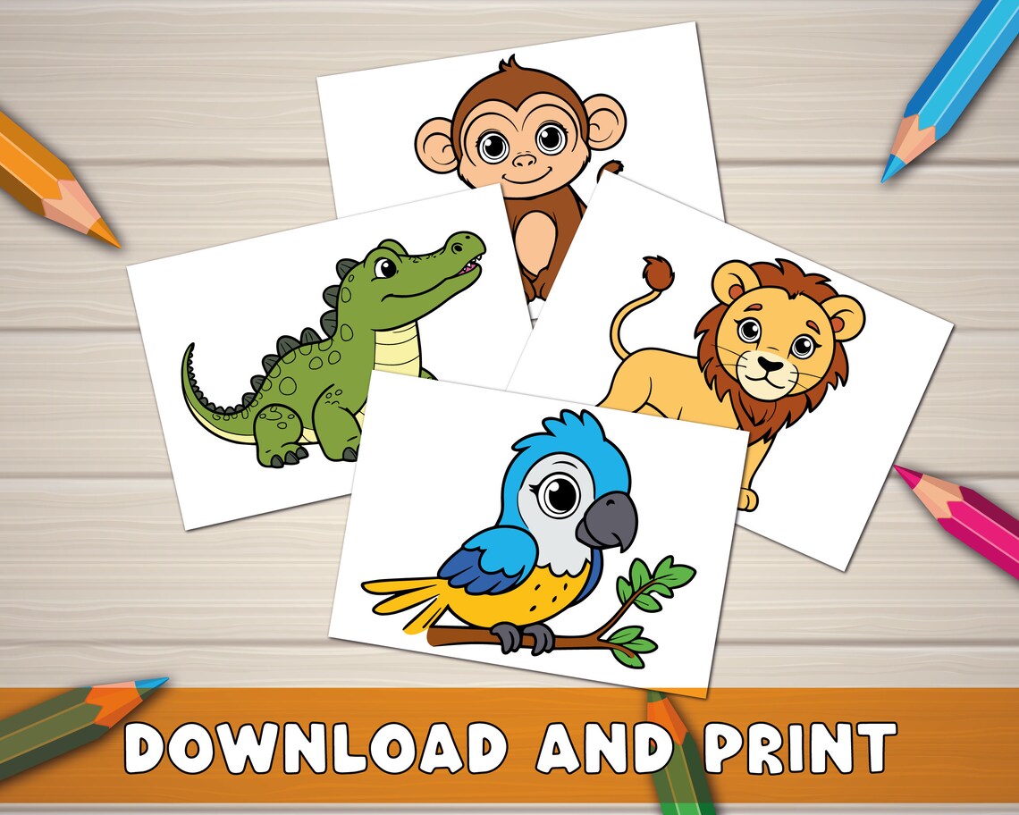 Coloring Pages for Kids, 15 Pages Safari Animals Digital Coloring Book ...