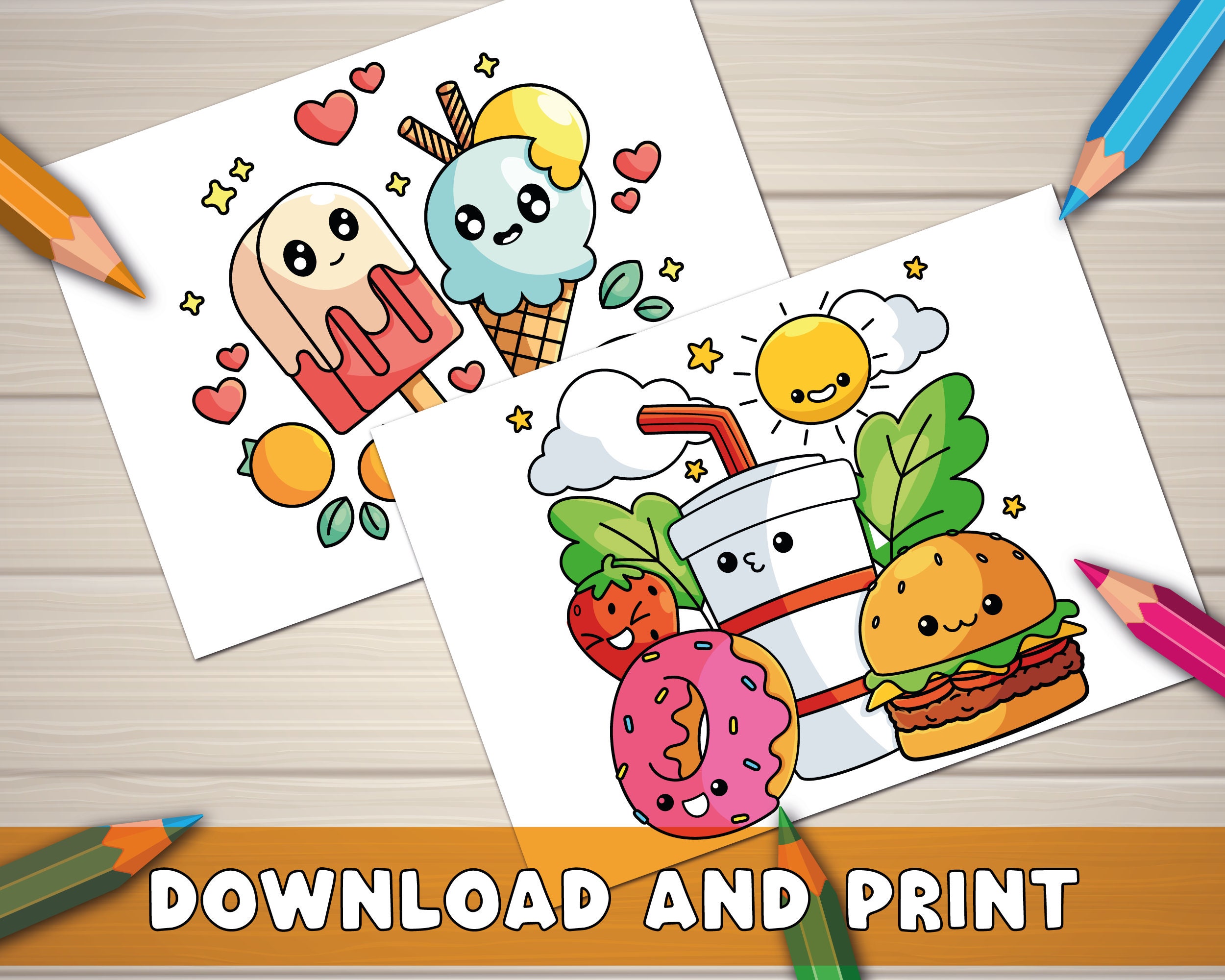 Kawaii Foods Coloring Pages for Kids, 20 Pages Cute Digital Coloring ...