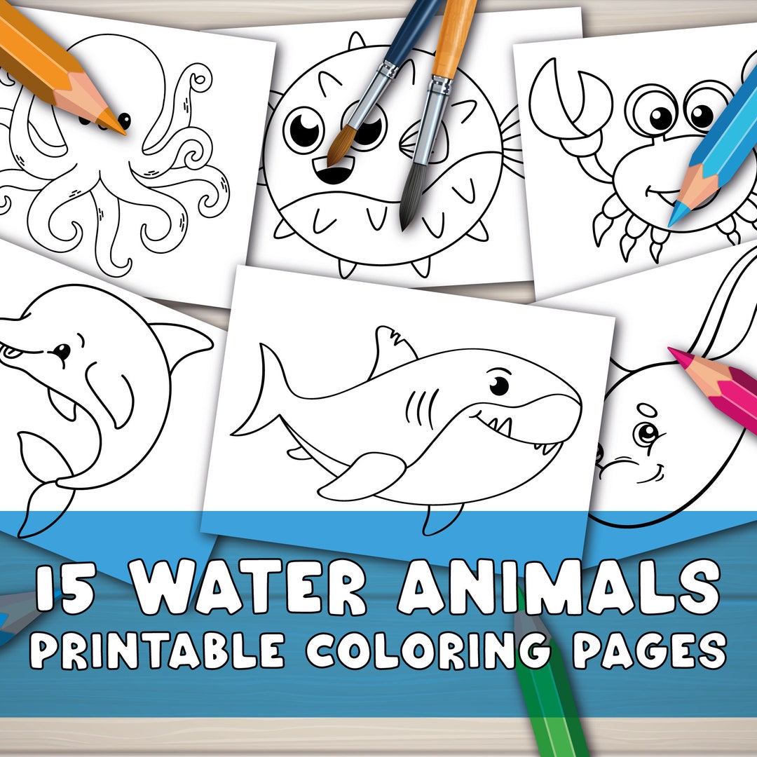 Coloring Pages for Kids, 15 Pages Sea Animals Digital Coloring Book ...