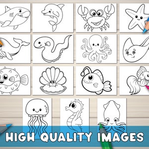Coloring Pages for Kids, 15 Pages Sea Animals Digital Coloring Book ...