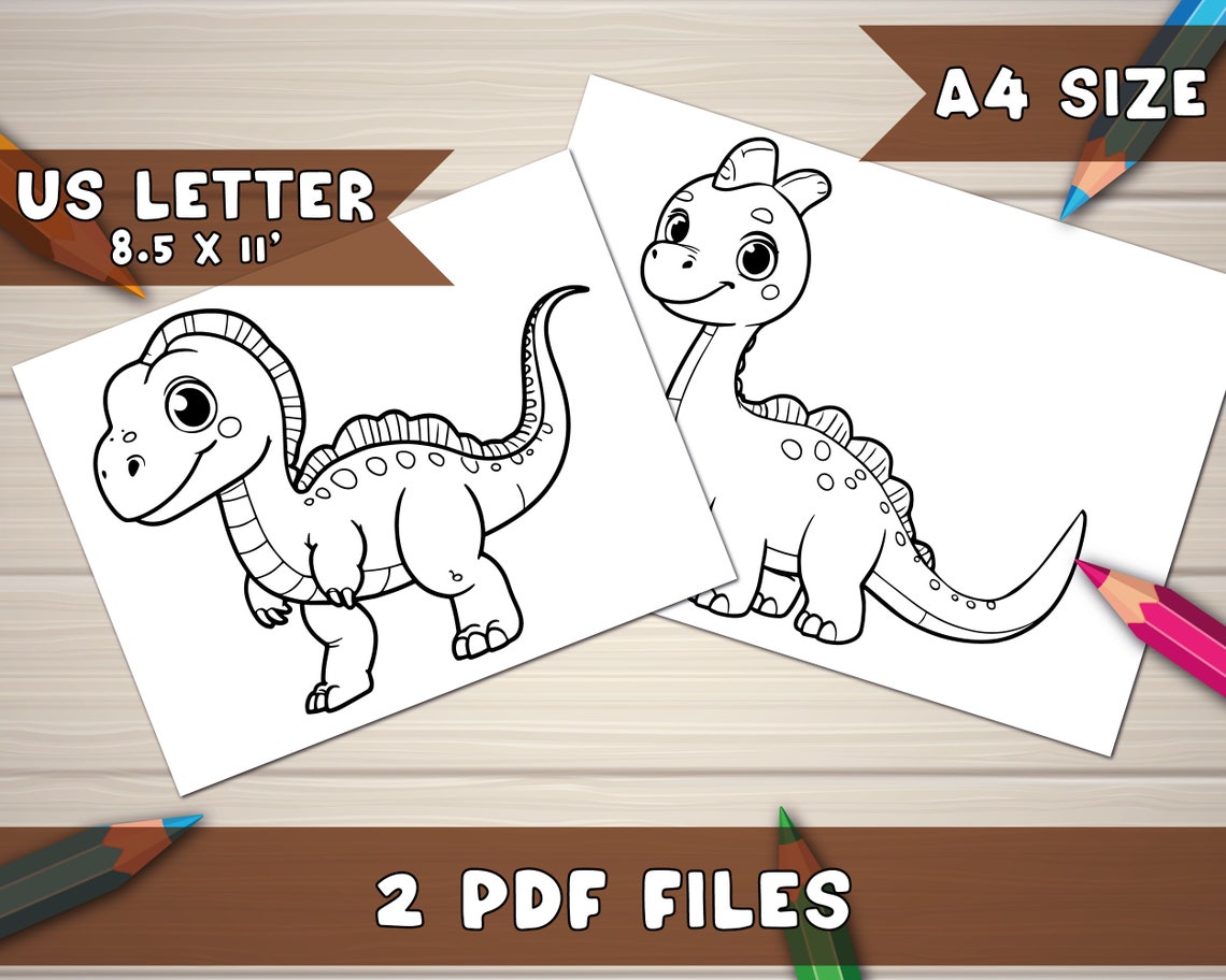 Coloring Pages for Kids, 15 Pages Cute Dinosaurs Digital Coloring Book ...