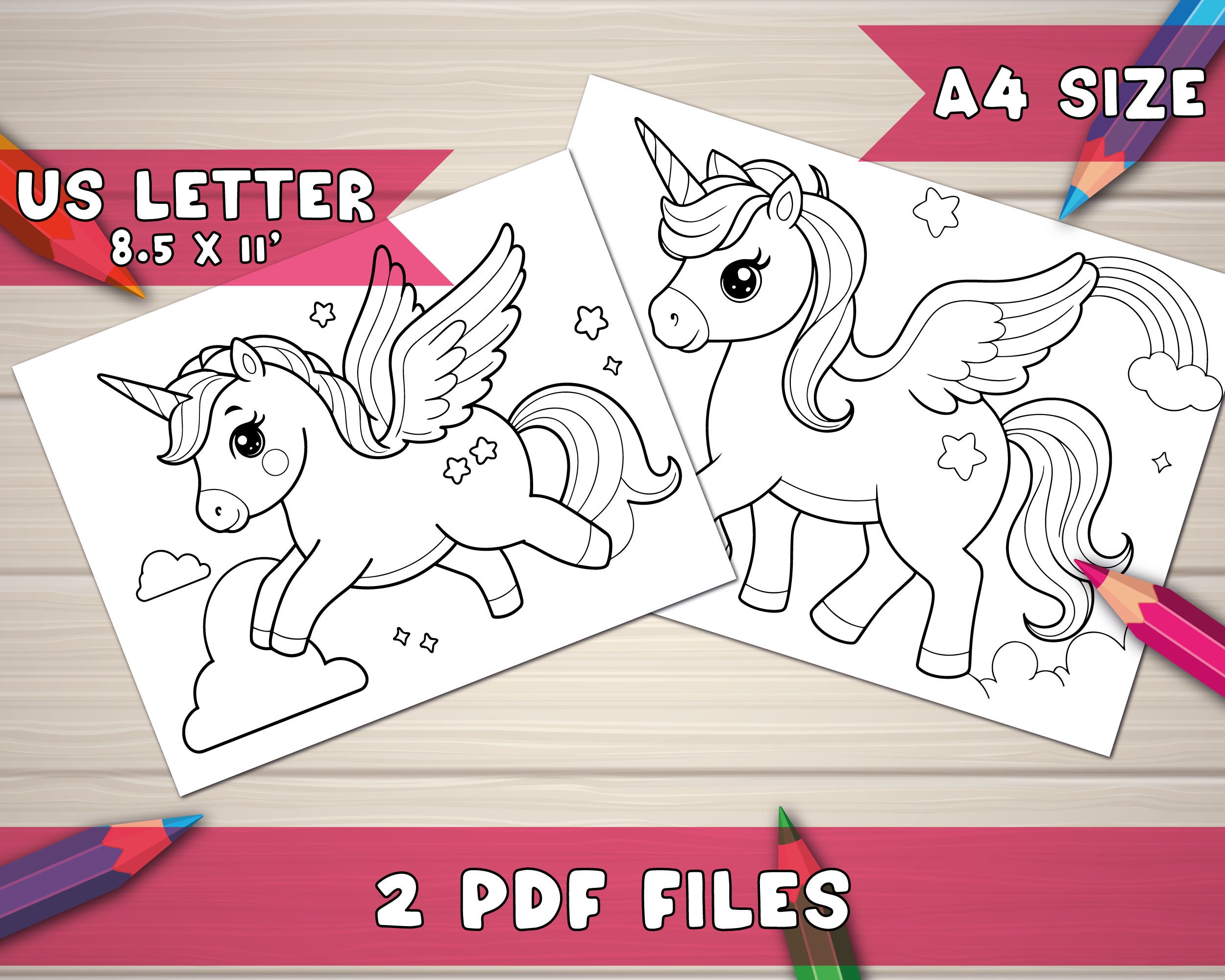 Coloring Pages for Kids, Printable 50 Pages Cute Unicorn Digital ...