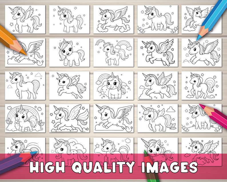 Coloring Pages for Kids, Printable 50 Pages Cute Unicorn Digital ...