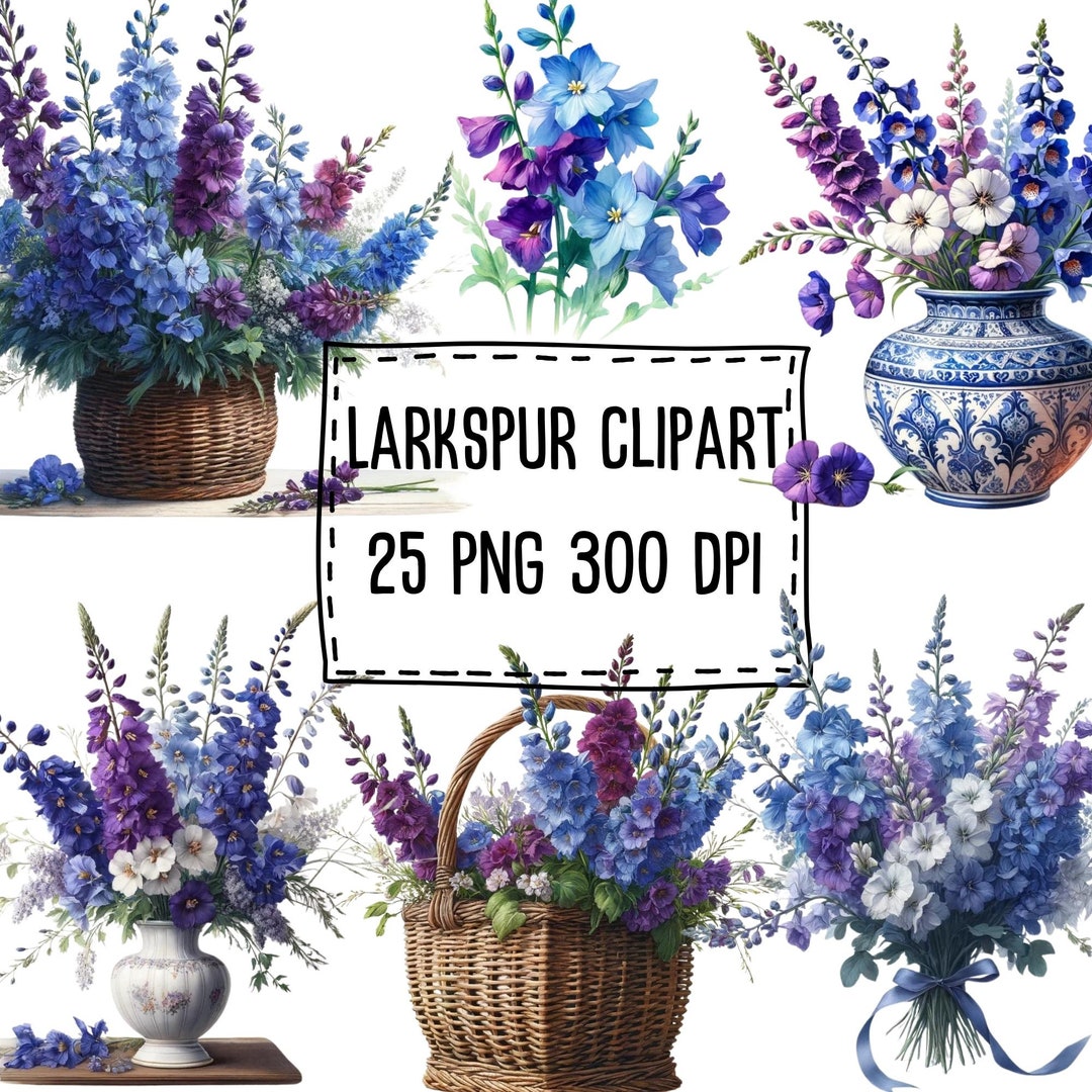 Larkspur Birthflower Clipart, July Birth Flower PNG, Botanic Floral PNG ...