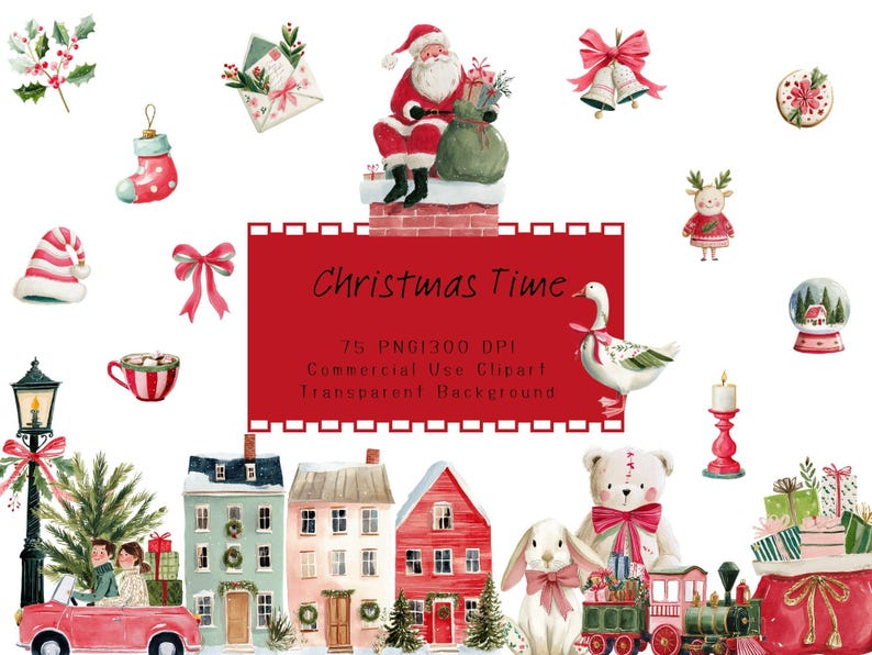Christmas Time Clipart, Festive Holiday PNG, Winter Illustrations - Etsy