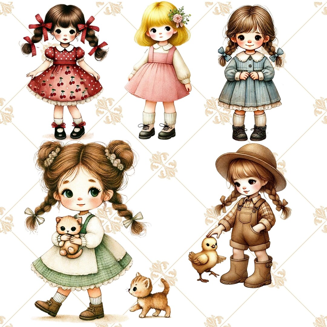 Vintage Cute Girl Clipart, Cottage Girls Clipart, Romantic Style ...
