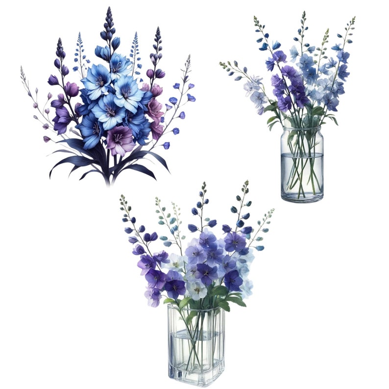 Larkspur Birthflower Clipart, July Birth Flower PNG, Botanic Floral PNG ...