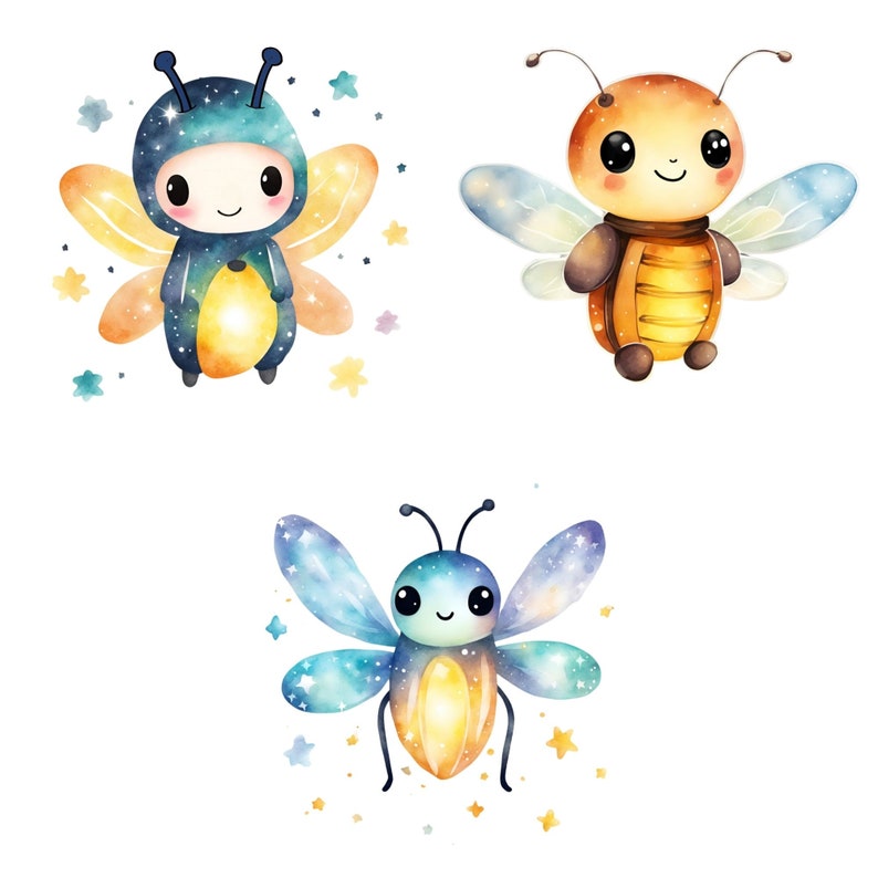 Cute Firefly Clipart, Watercolor Fireflies Clipart, Cute Insects PNG ...