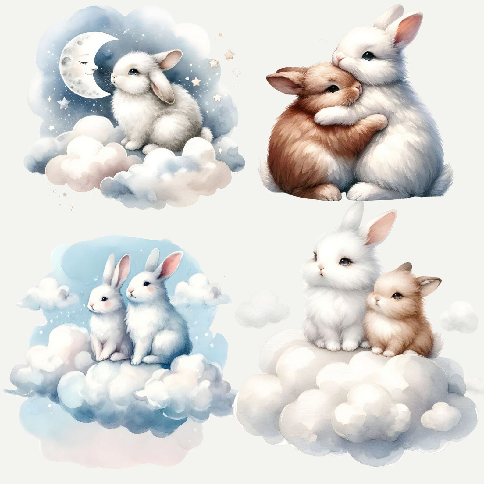 Cute Bunnies Clipart Watercolor Rabbit PNG Bunny Illustrations for Baby ...