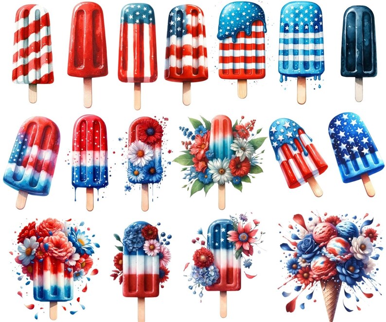 4th of July Clipart, Star Spangled Flower Bouquet Clipart, 4th of July ...