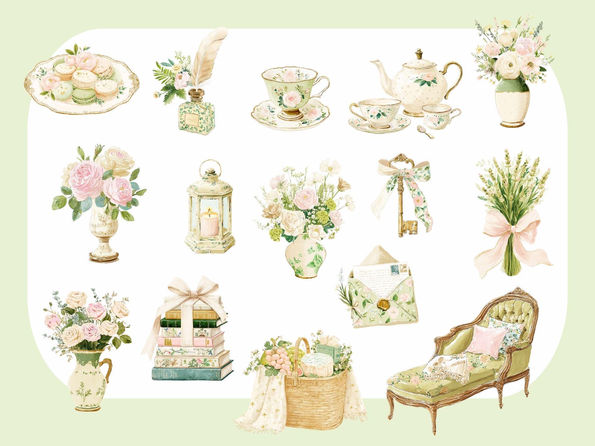 Watercolor French Chateau Clipart: Cottage Garden Illustrations - Etsy