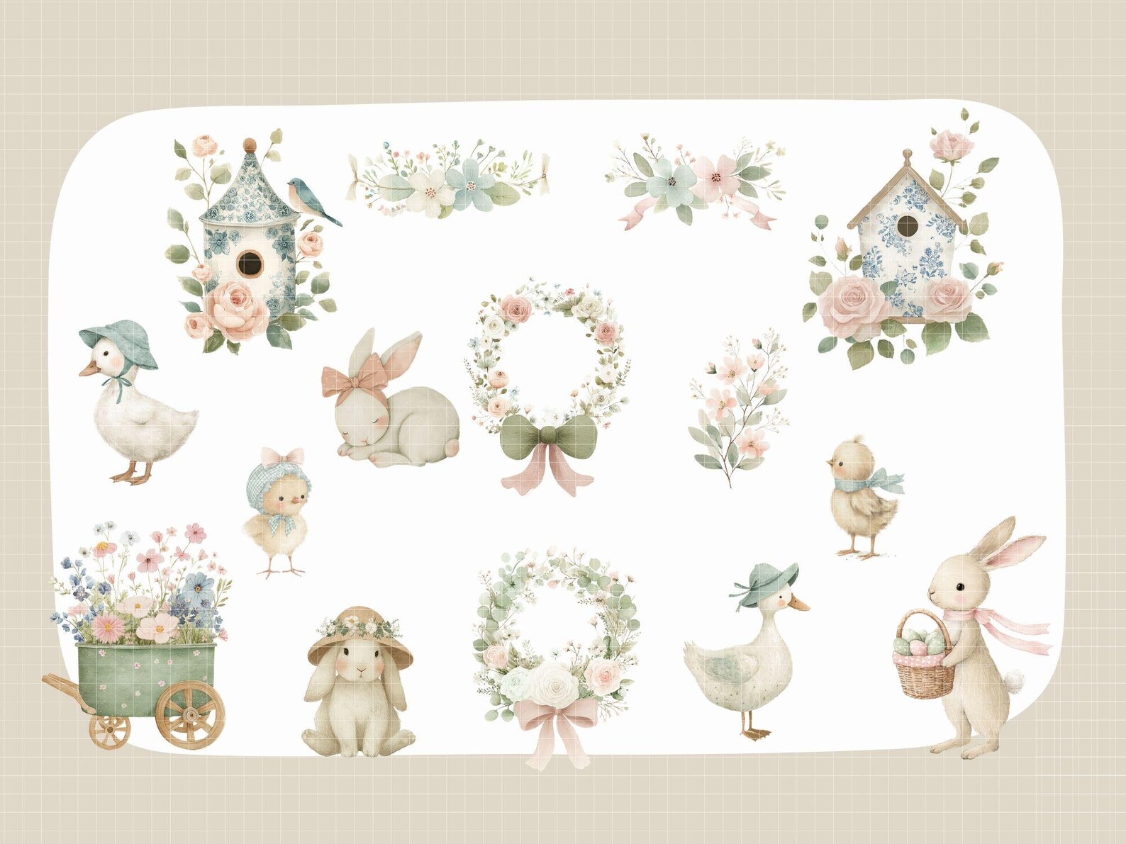 Watercolor Easter Bunny Clipart, Vintage Pastel Bunnies PNG, Spring ...
