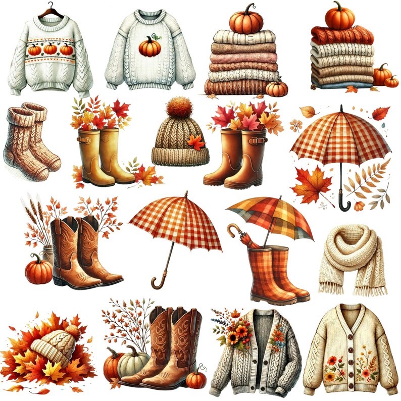 Watercolor Autumn Clipart: Fall Season PNG Illustrations - Etsy