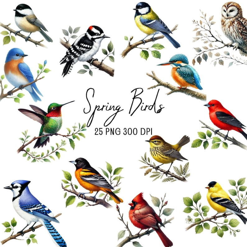 Watercolor Spring Birds Clipart: Colorful Bird PNG Illustrations - Etsy