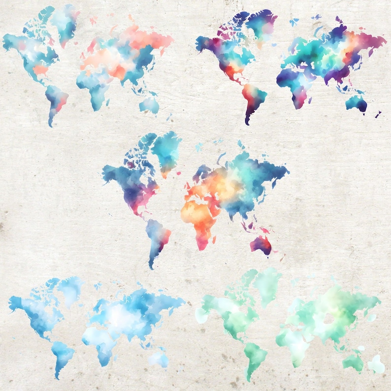Watercolor World Map Clipart: Airplane Route PNG (digital Download ...