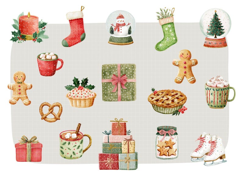 Watercolor Christmas Clipart Bundle: Whimsical Holiday PNG Elements - Etsy