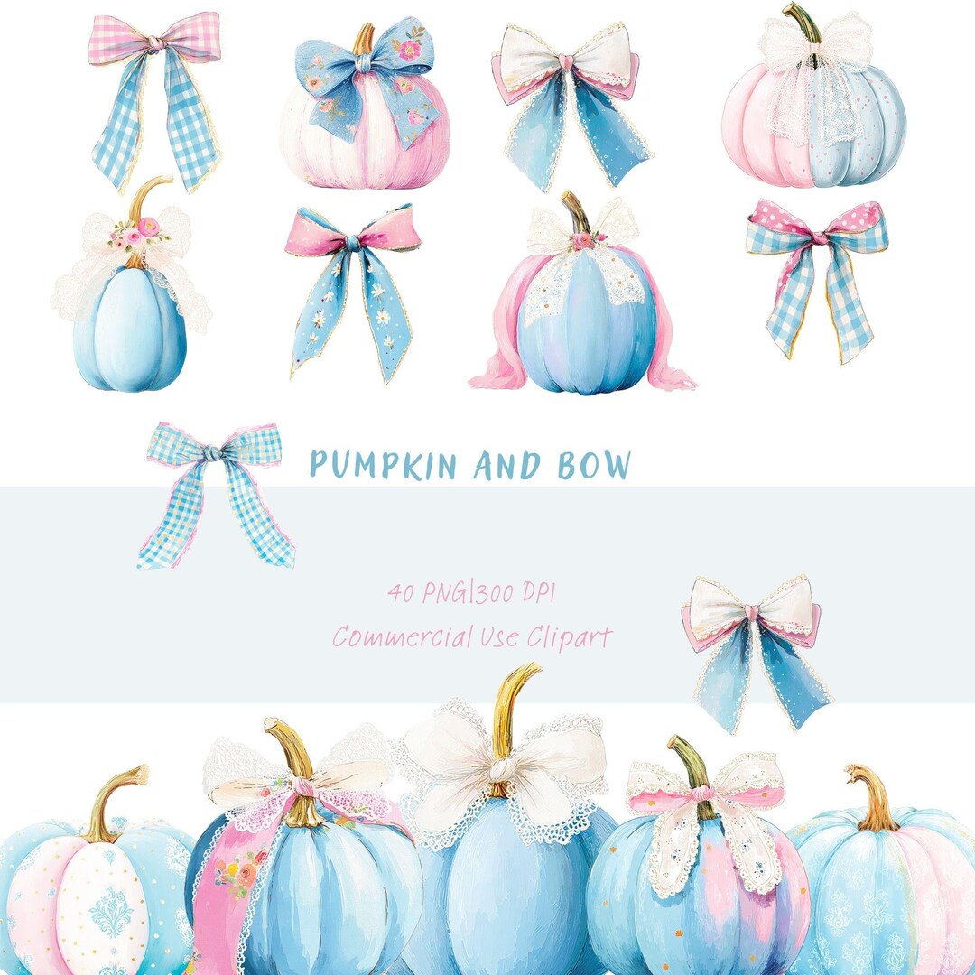 Watercolor Pumpkin Clipart, Pastel Pink & Blue Fall Decor, PNG Files ...