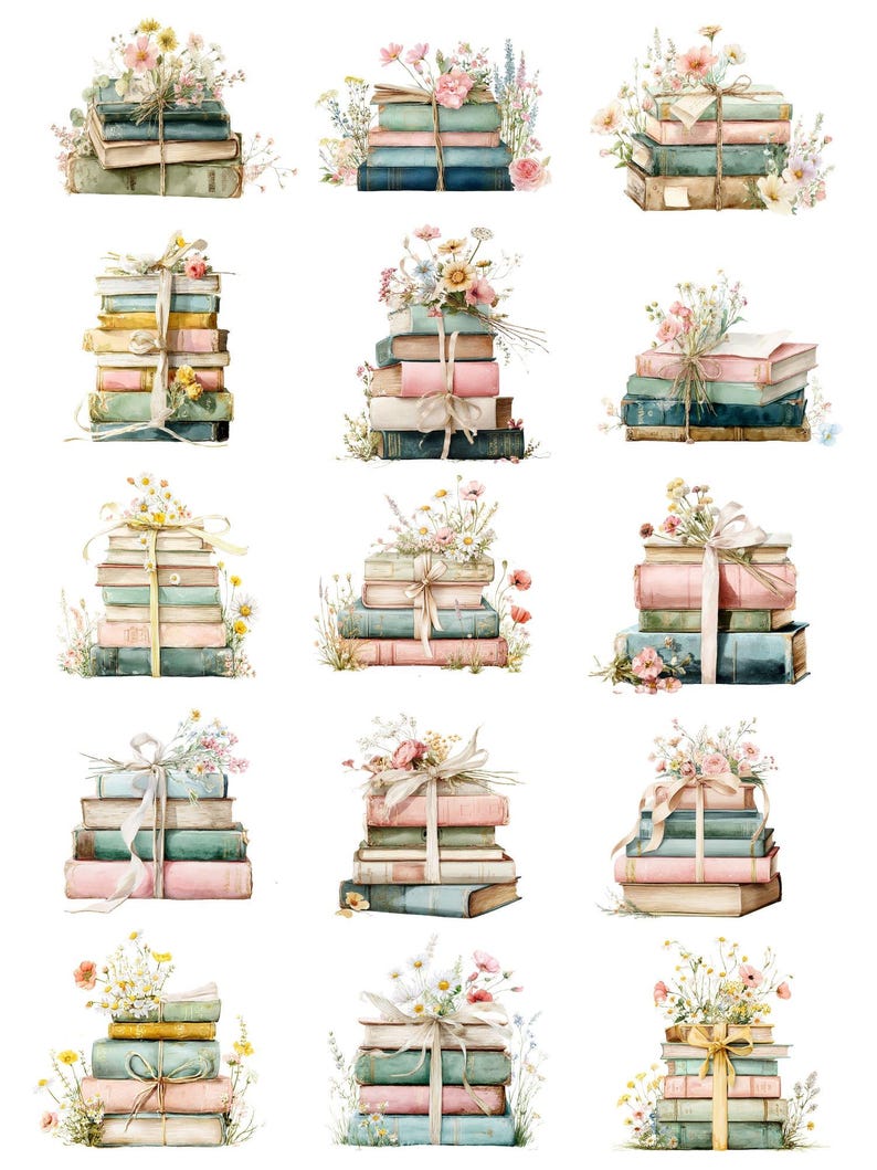 Watercolor Floral Books Clipart: Boho Wildflower PNG Set - Etsy
