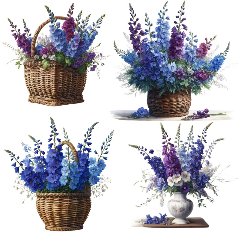 Larkspur Birthflower Clipart, July Birth Flower PNG, Botanic Floral PNG ...