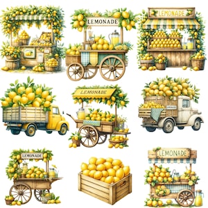 Watercolor Lemons Clipart, Lemon PNG Bundle, Lemonade Stand PNG, Food ...