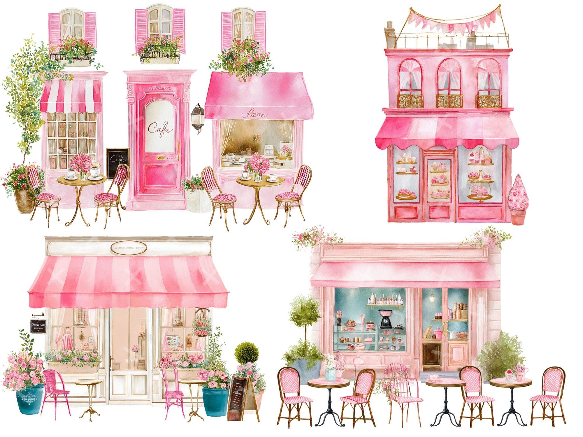 Watercolor Paris Cafe Clipart, French Patisserie Illustration (PNG) - Etsy