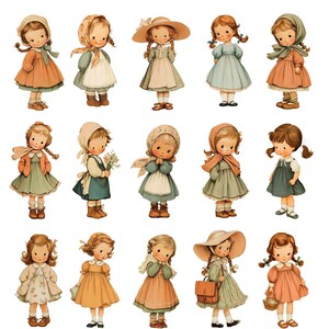 Watercolor Retro Girl Clipart Bundle: Vintage Kids PNG Illustrations - Etsy