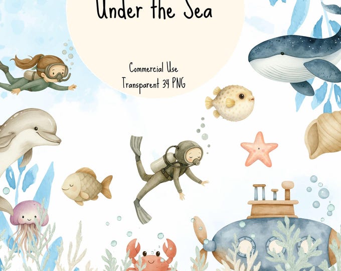 Pink Sea Animals Clipart, Little Sea Animal Clipart, Undersea ...