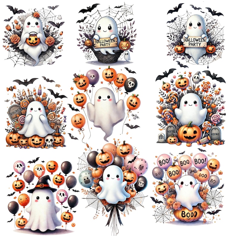 Cute Halloween Ghost Clipart, Halloween Clipart, Halloween Party ...