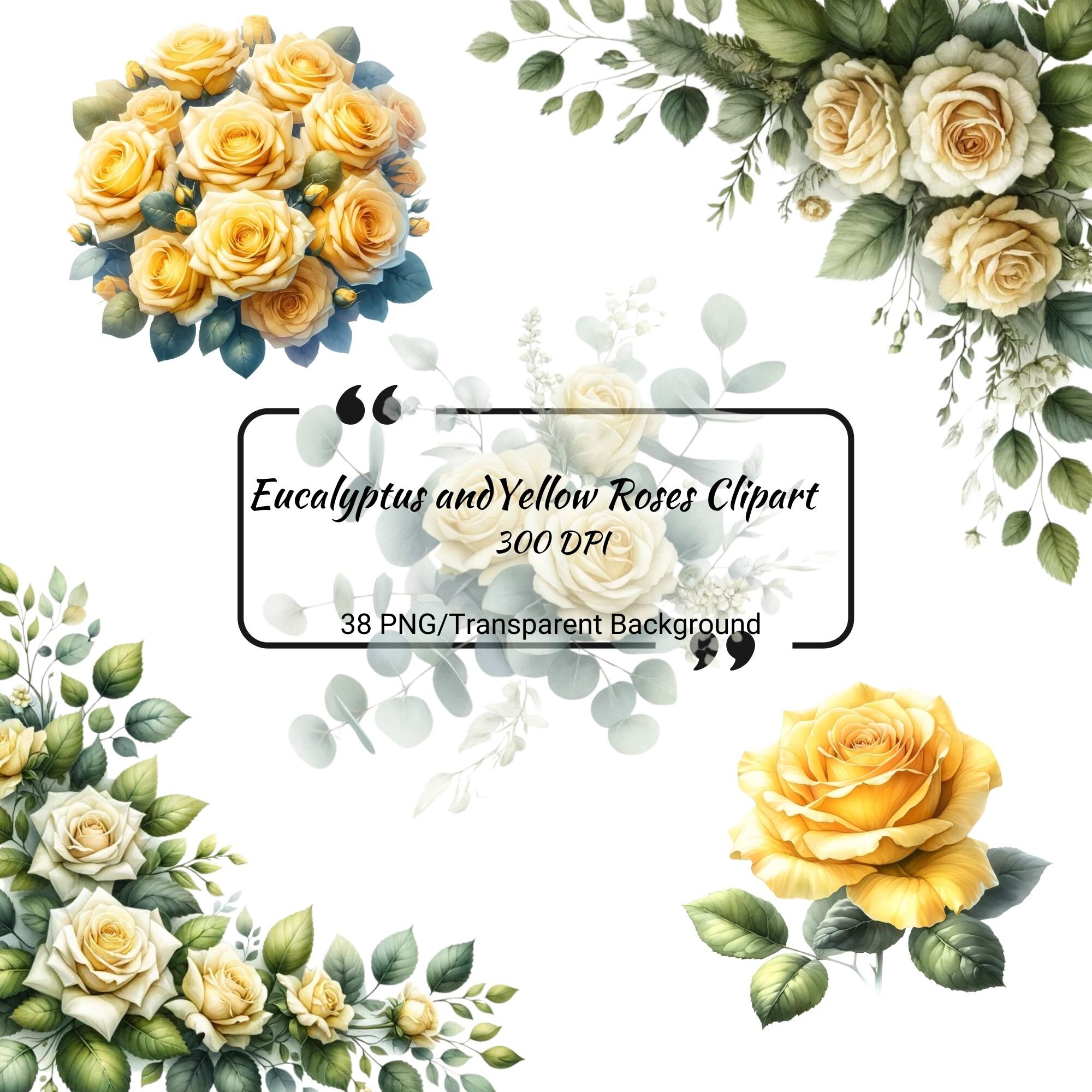 Watercolor Yellow Rose Clipart , Yellow Rose and Eucalyptus Corner ...