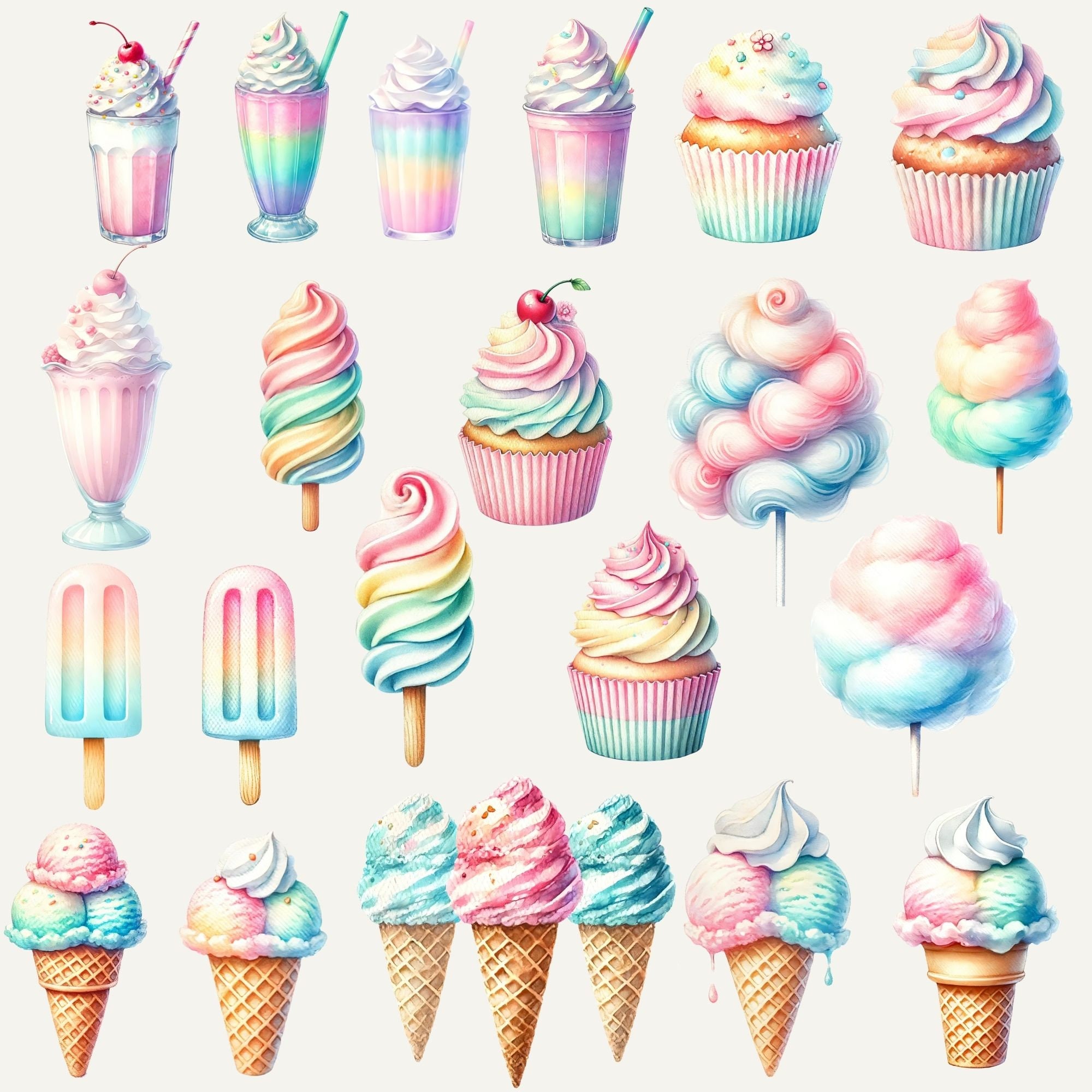 Watercolor Candyland Clipart, Pastel Candyland Clipart, Cotton Candy ...