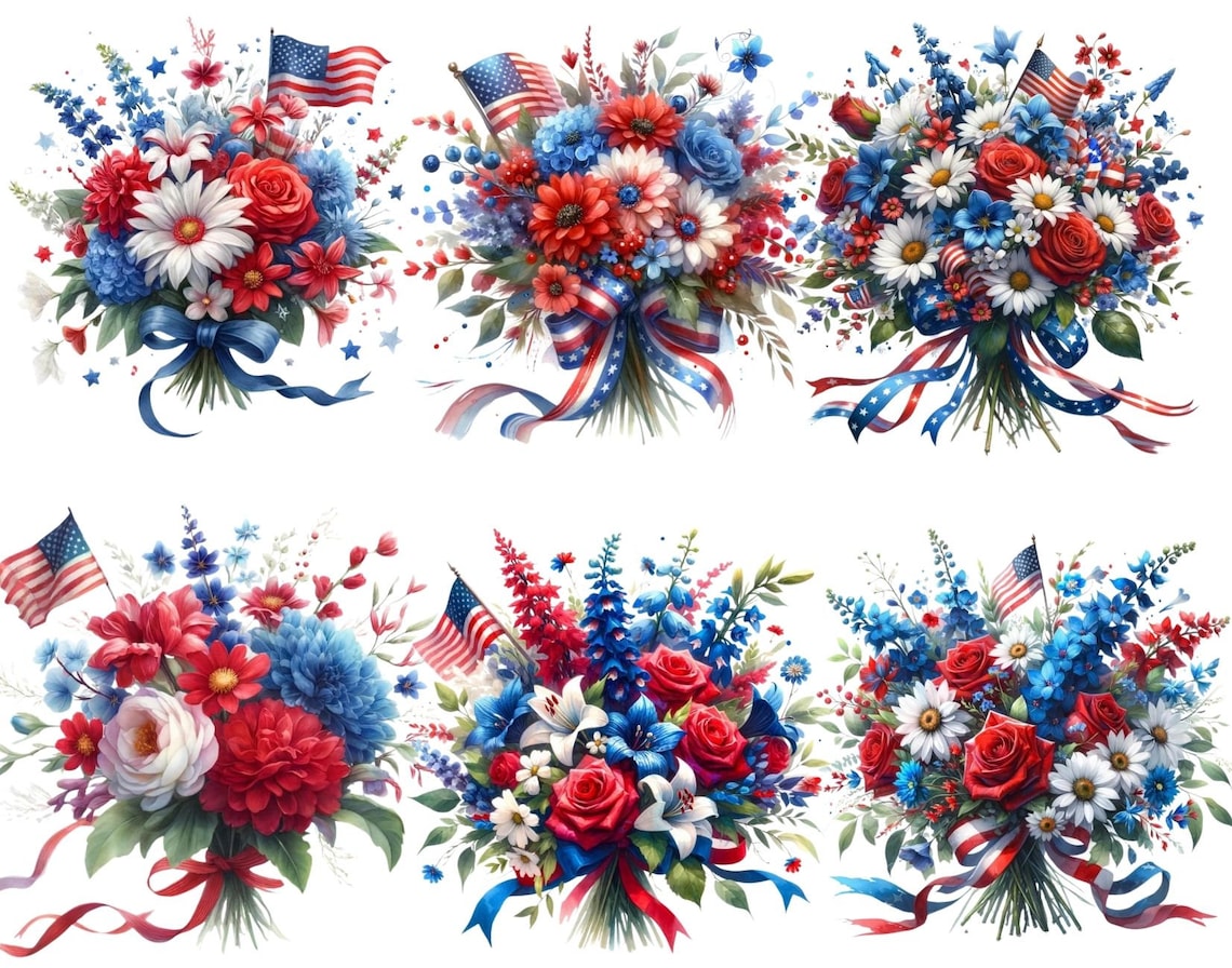 4th of July Clipart: Patriotic Flowers & Popsicles (PNG) - Etsy