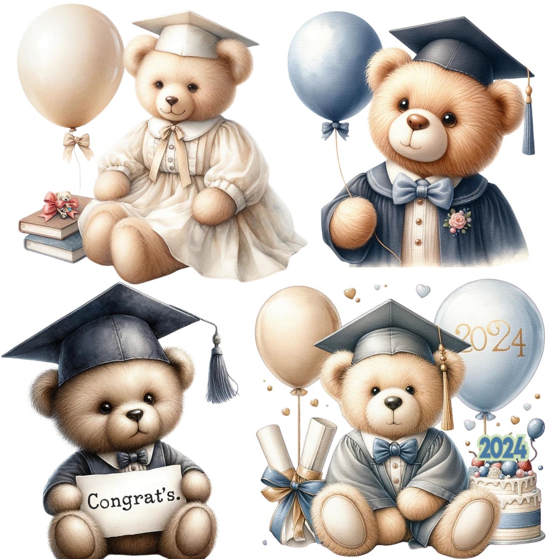 Graduation Bear Clipart, Cute Kid Student Graduation Clipart, Preschool ...