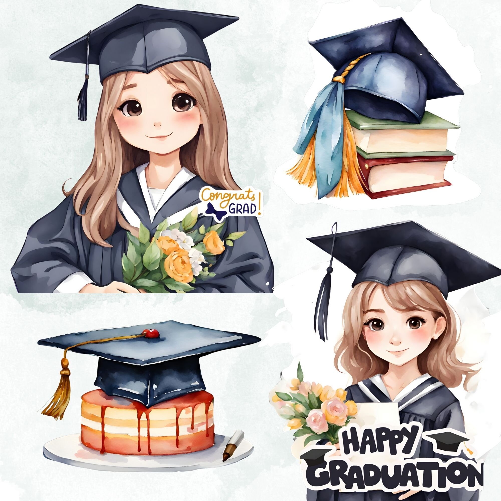 Watercolor Graduation Clipart Graduation Student Diploma PNG Instant ...