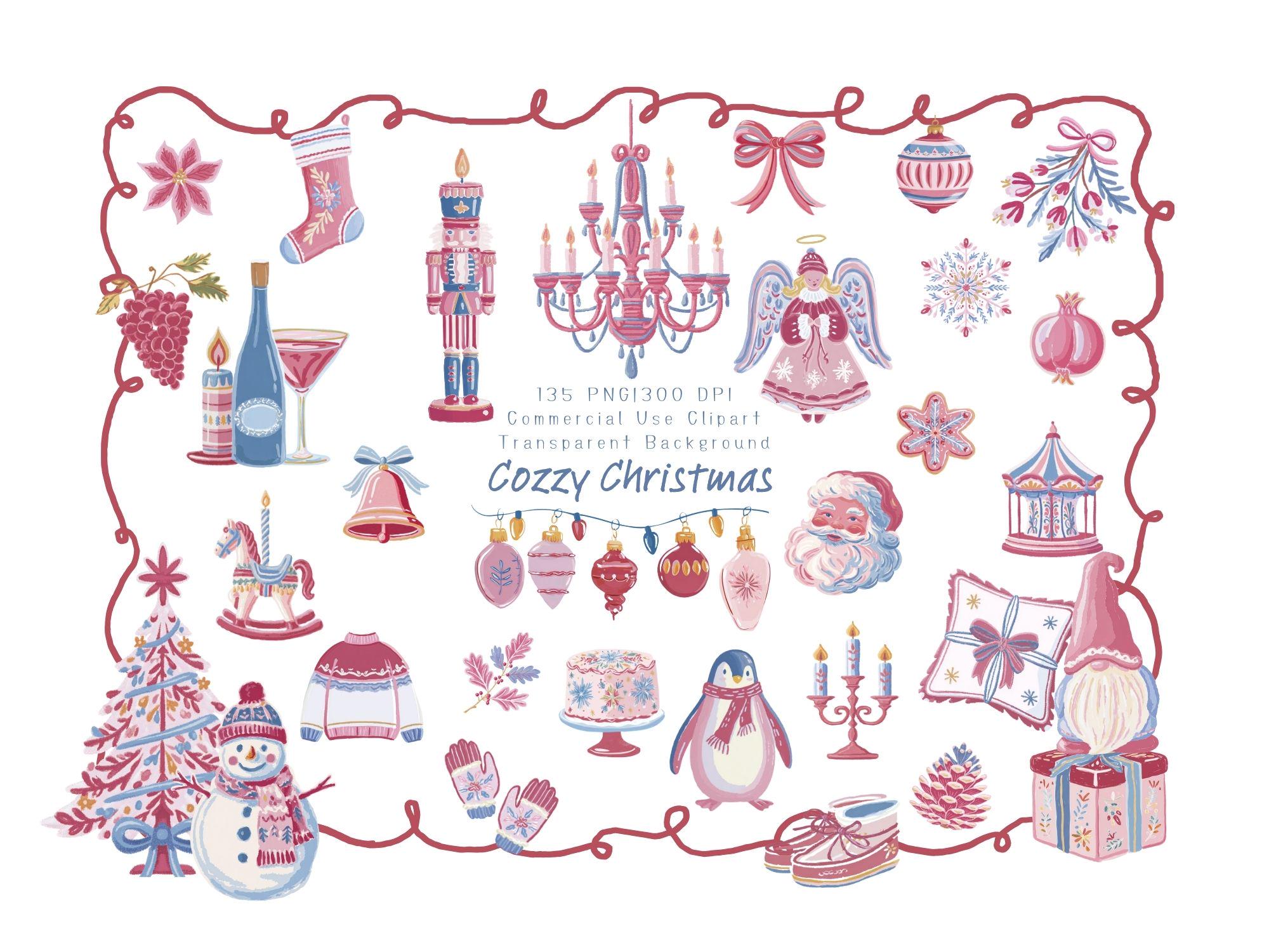 Watercolor Cozy Christmas Clipart, Holiday Illustration, Sweet Xmas PNG ...