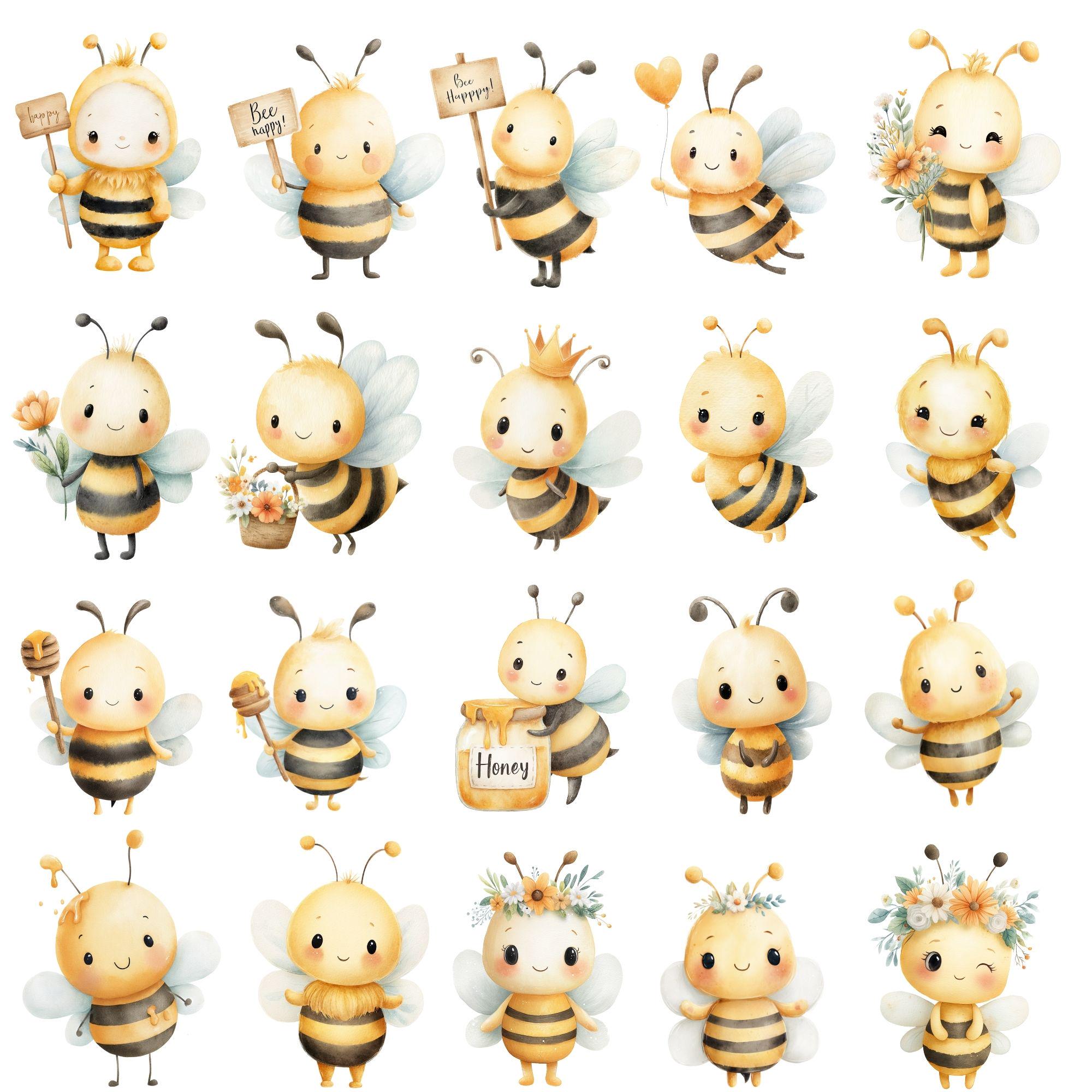 Watercolor Bee Clipart Set: Floral Wreath, Honeycomb Digital Download ...