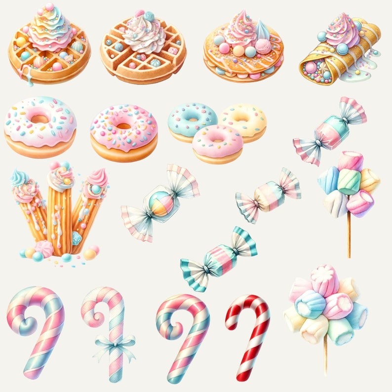 Watercolor Candyland Clipart: Pastel Sweets, Lollipops - Etsy