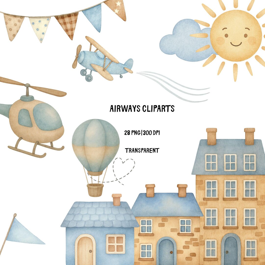 Watercolor Airplane Clipart, Watercolor Transport Clipart, Helicopter ...