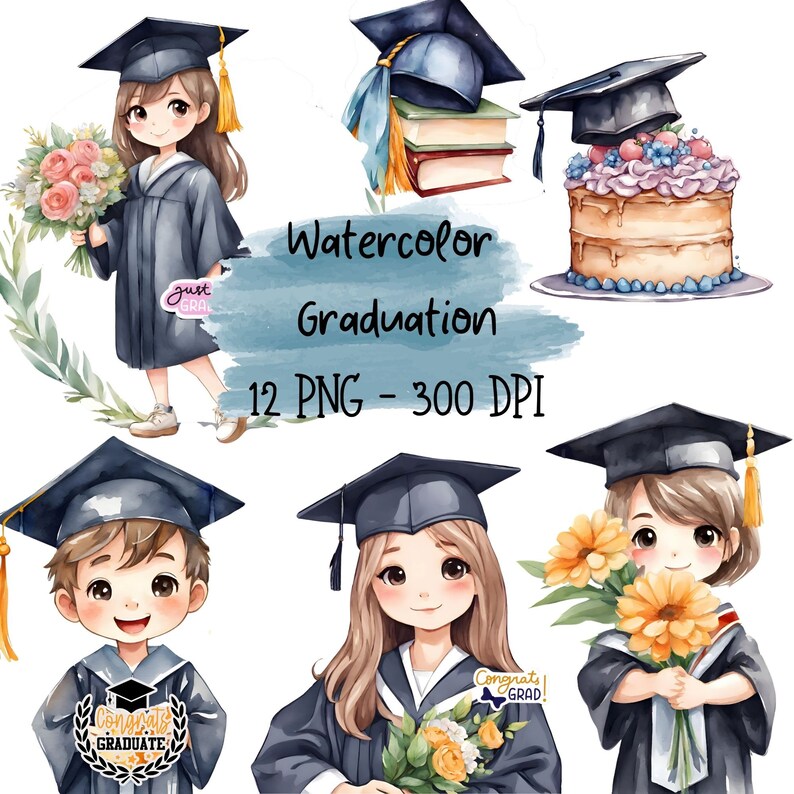 Watercolor Graduation Clipart Graduation Student Diploma PNG Instant ...