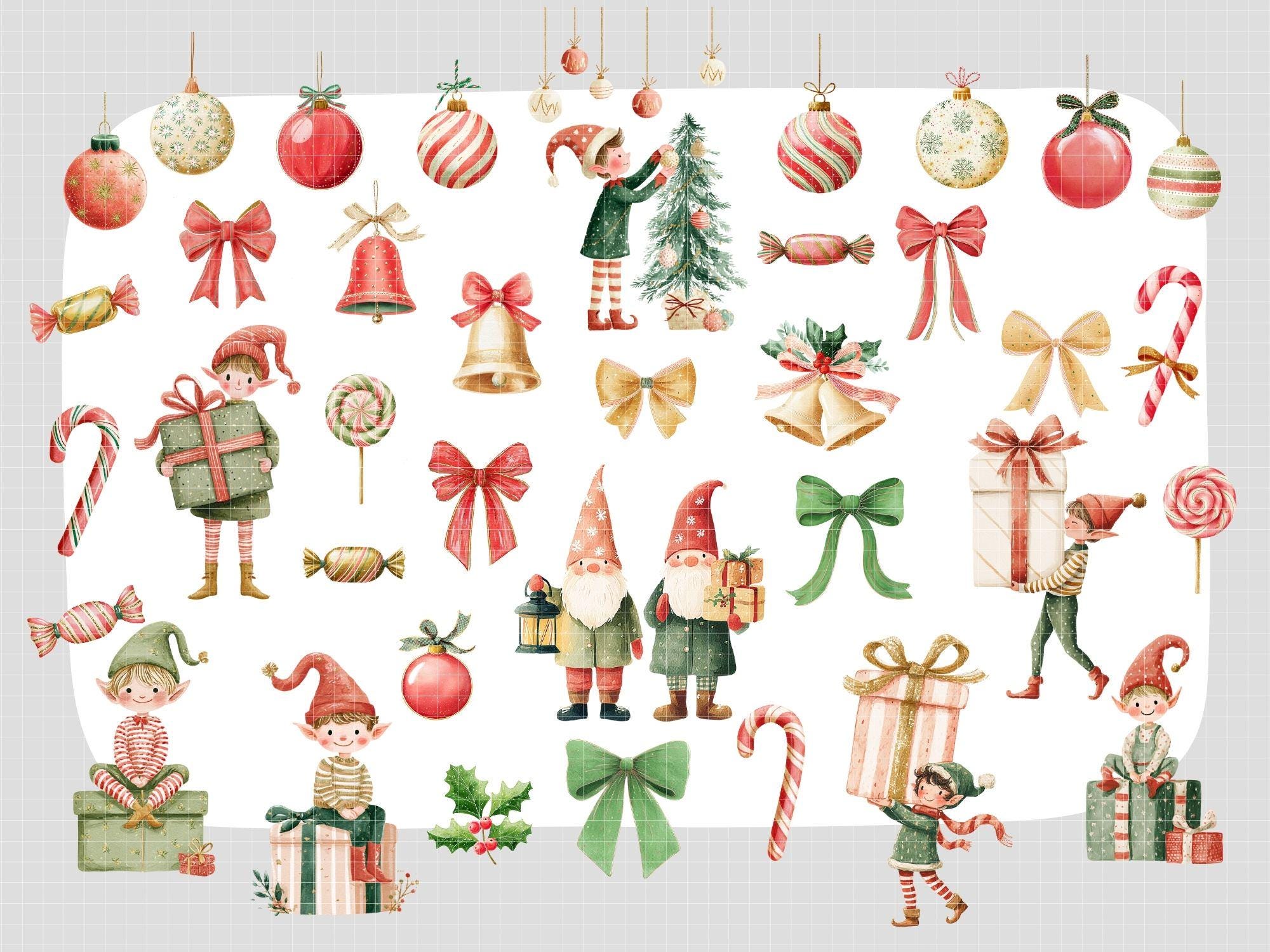 Watercolor Christmas Clipart Bundle: Whimsical Holiday PNG Elements - Etsy