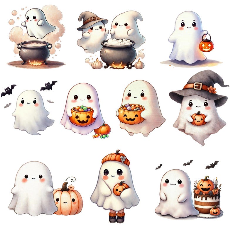 Cute Halloween Ghost Clipart, Halloween Clipart, Halloween Party ...