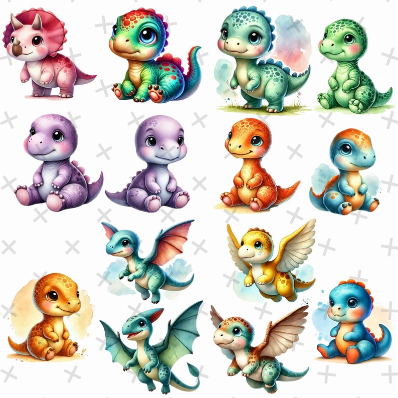 Watercolor Dinosaur Clipart, Cute Dino PNG Set - Etsy