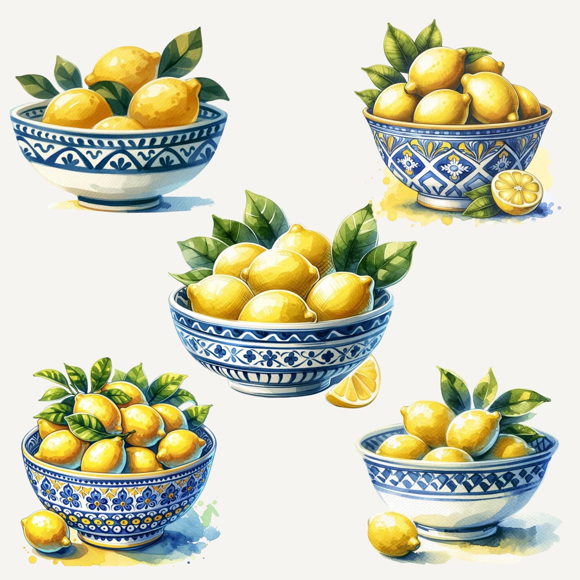 Mediterranean Tiles, Lemon Tree Clipart, Watercolor Lemons Clipart ...