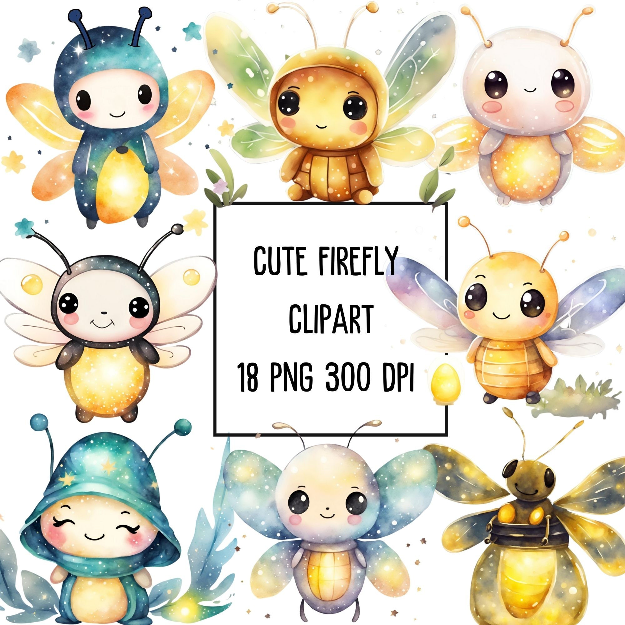 Cute Firefly Clipart, Watercolor Fireflies Clipart, Cute Insects PNG ...