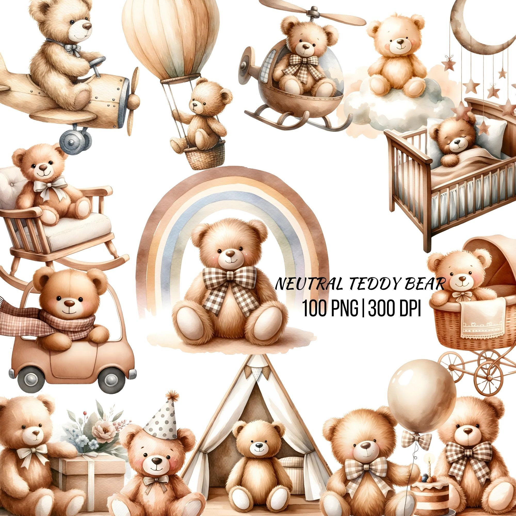 Clipart de ursinho de pelúcia, urso com balões PNG, clipart neutro ...