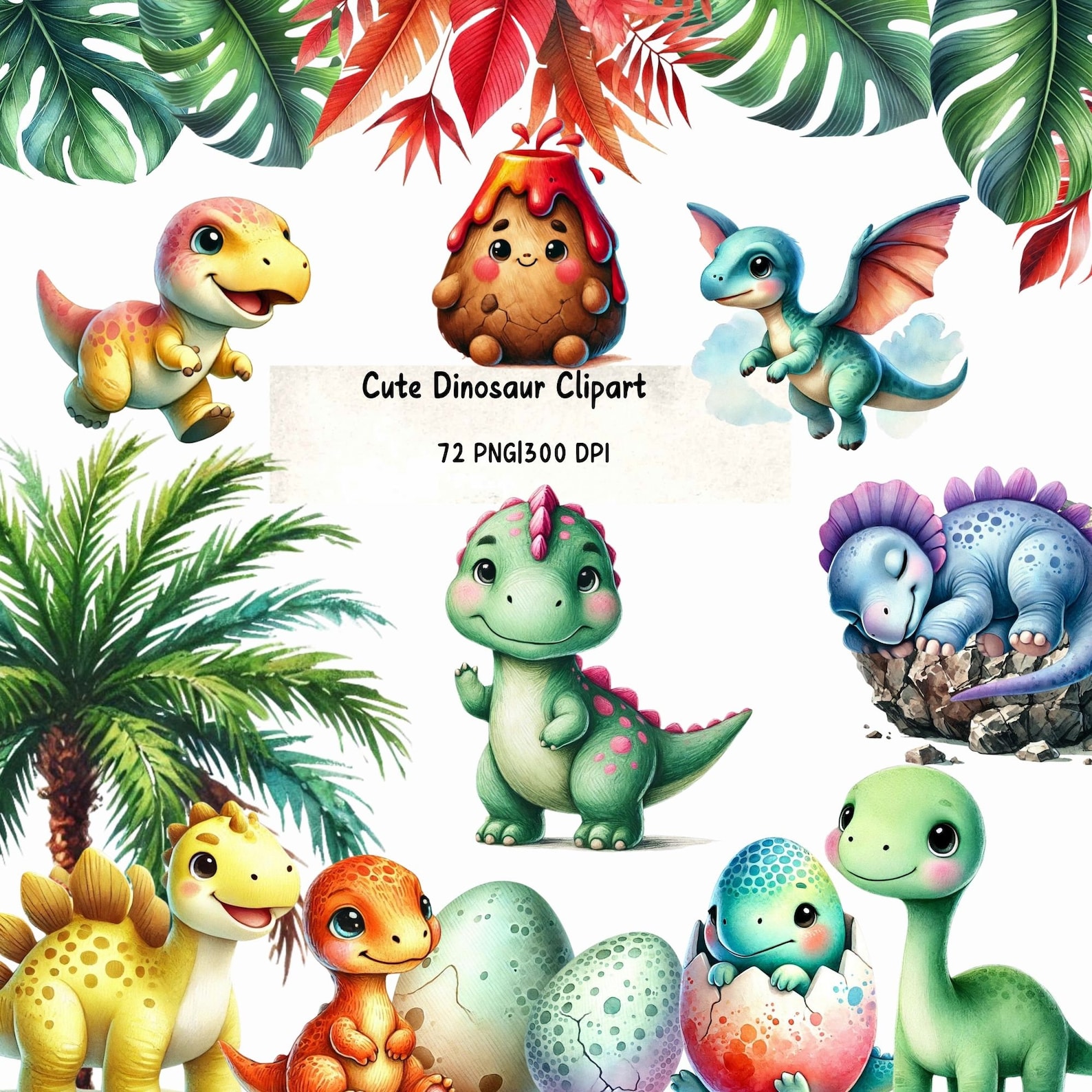 Watercolor Dinosaur Clipart, Dinosaur PNG, Cute Dinosaur Clipart ...