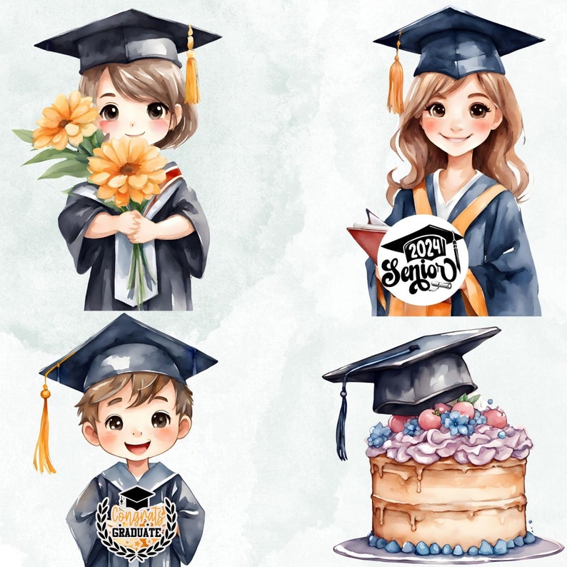 Watercolor Graduation Clipart Graduation Student Diploma PNG Instant ...