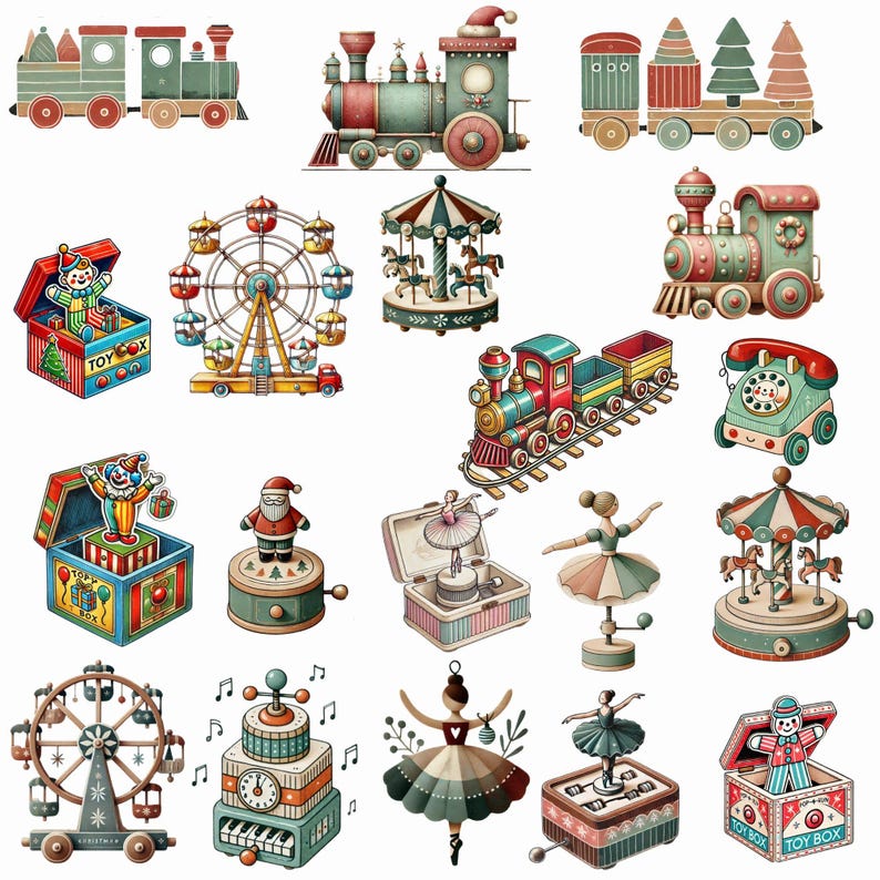 Retro Toys Clipart, Vintage Toys Clipart, Christmas Toys PNG, Christmas ...